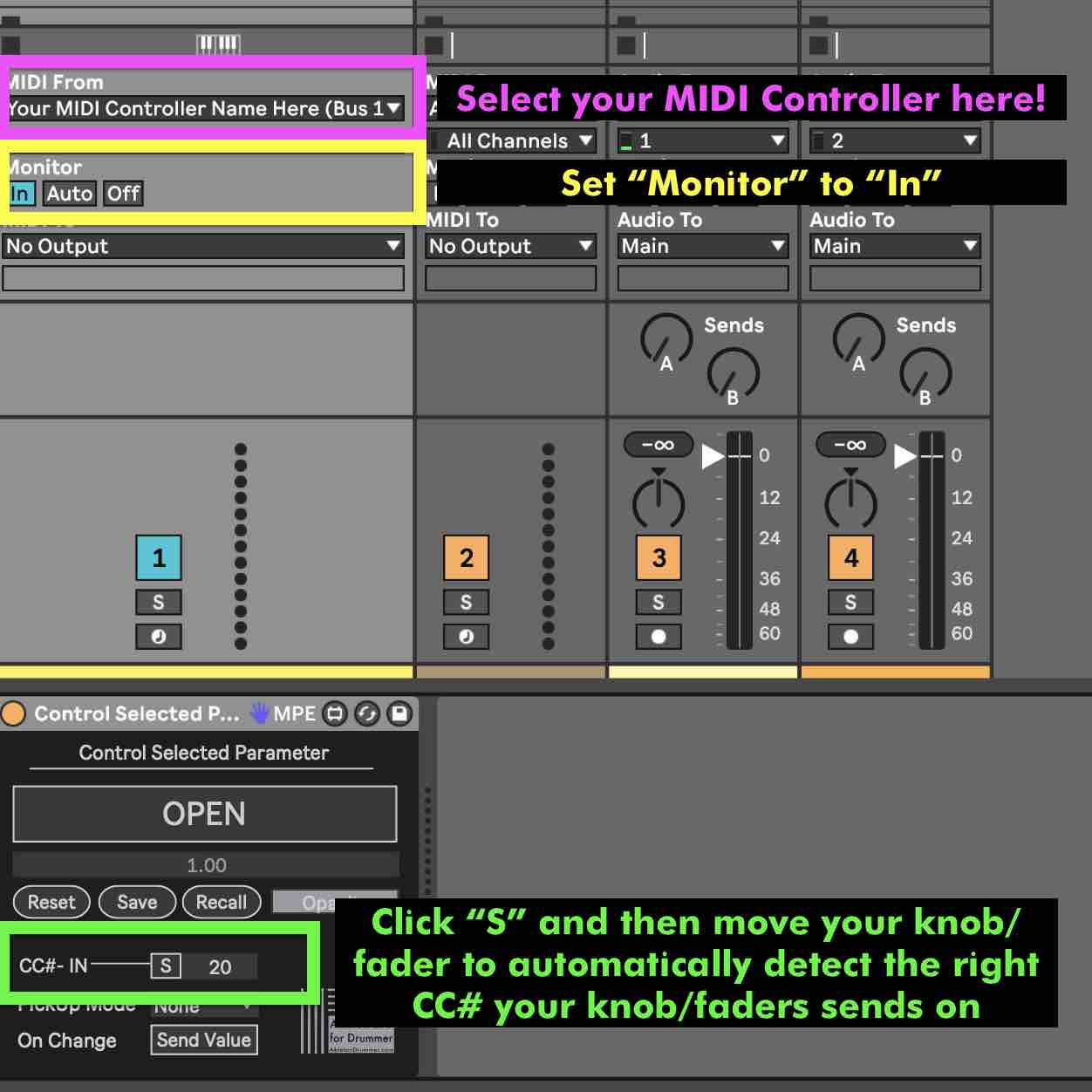 Select-MIDI-Input-in-Ableton-Live-to-control-selected-parameter.jpg – ABLETON DRUMMER